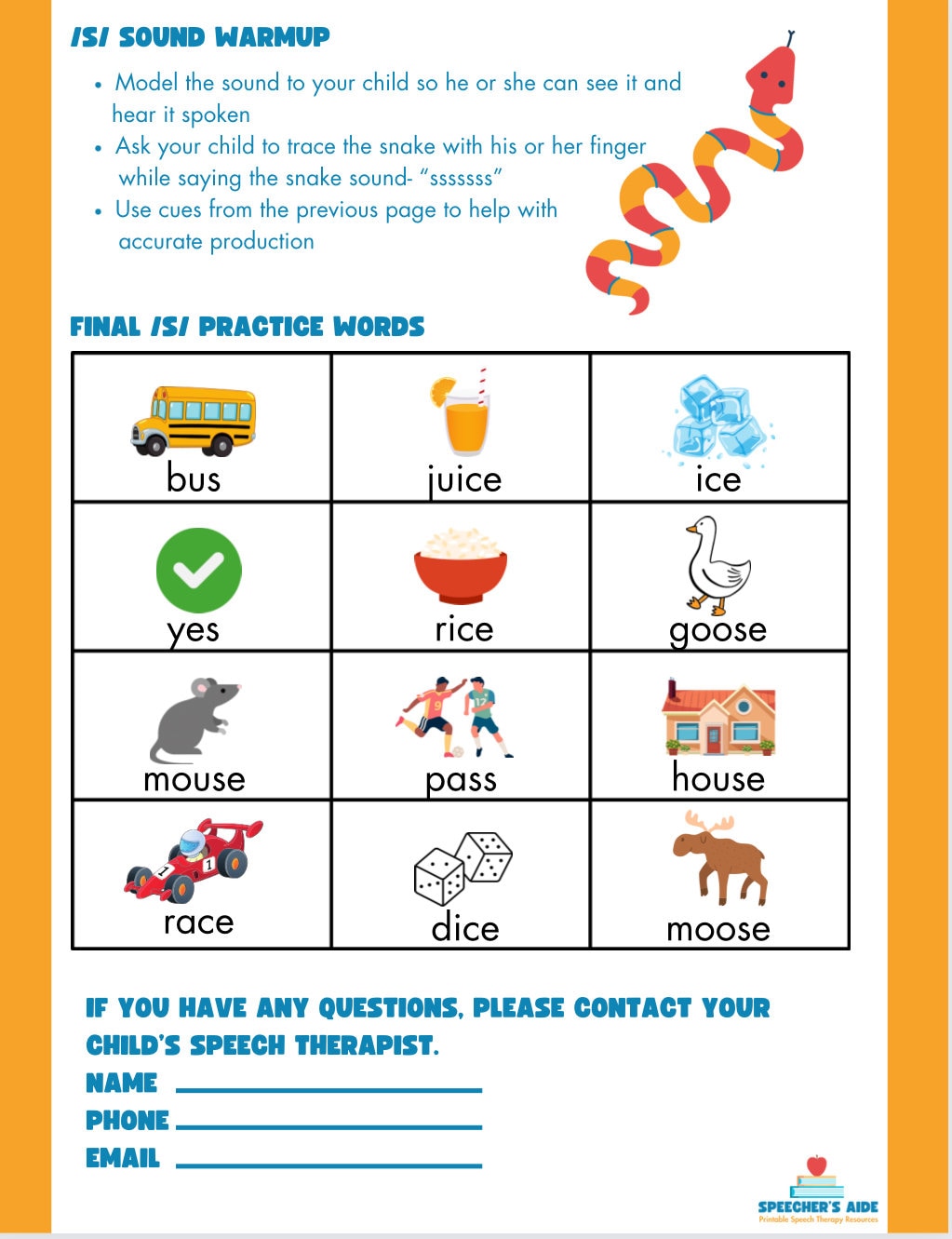 Final /s/ Home Practice Sheets, Speech Therapy, Articulation, Homework ...