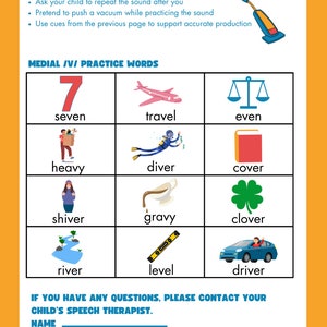 Medial /v/ Sound Home Practice Sheets, Speech Therapy, Articulation ...