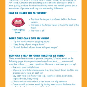 Medial /k/ Sound Home Practice Sheets, Speech Therapy, Articulation ...