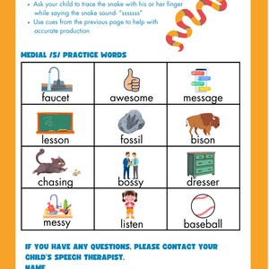 Medial /s/ Sound Home Practice Sheets Speech Therapy, Articulation ...