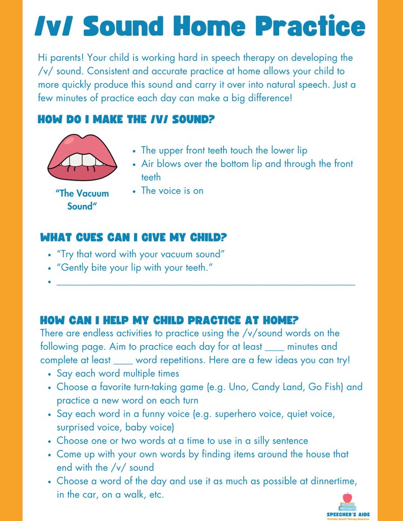 Medial /v/ Sound Home Practice Sheets, Speech Therapy, Articulation ...