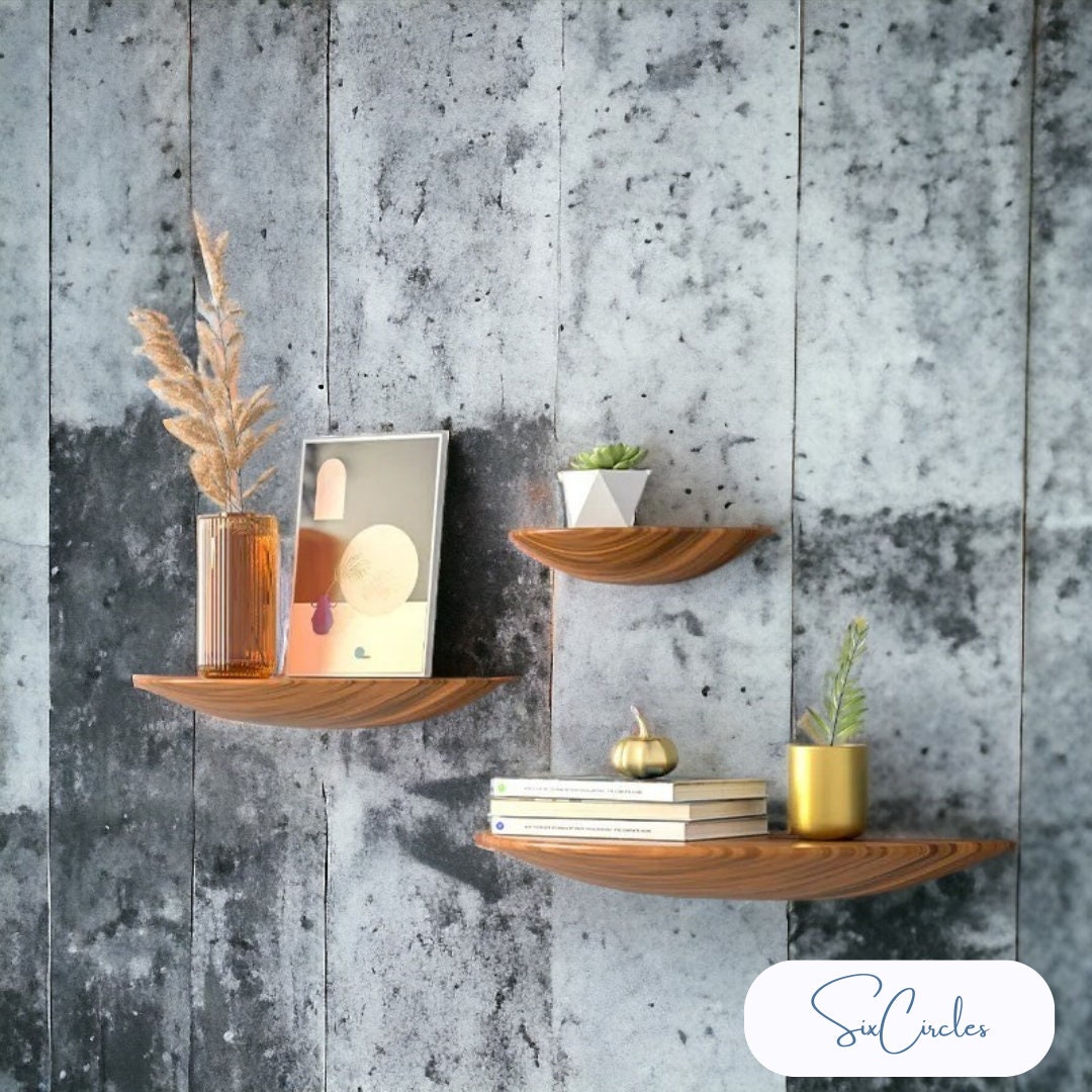 Wood Floating Wedge Wall Shelf, Wall Mounted Hanging Shelf, Book Shelf ...