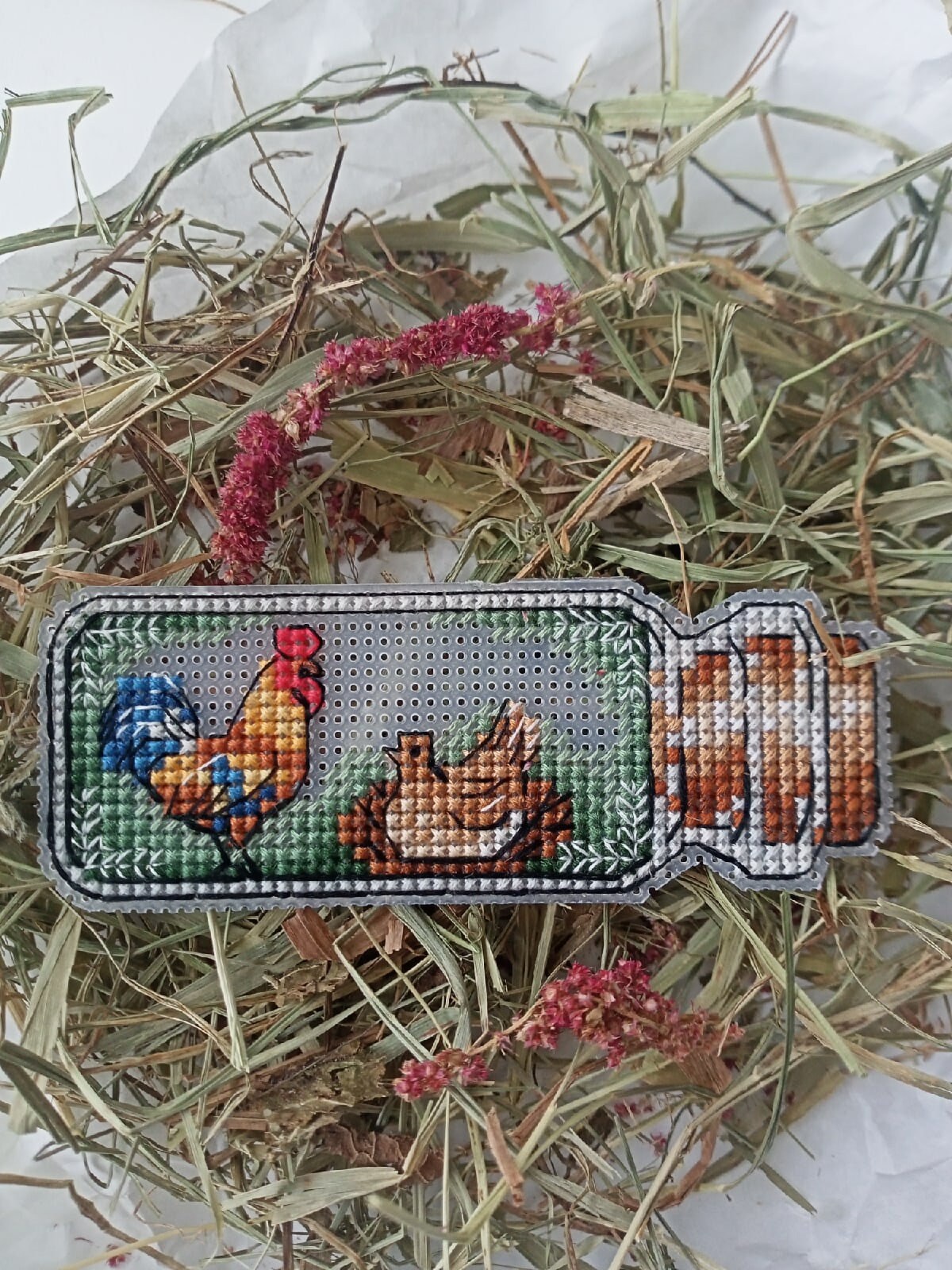Rooster and Chicken Cross Stitch Pattern Village Nature Bottle Jar ...