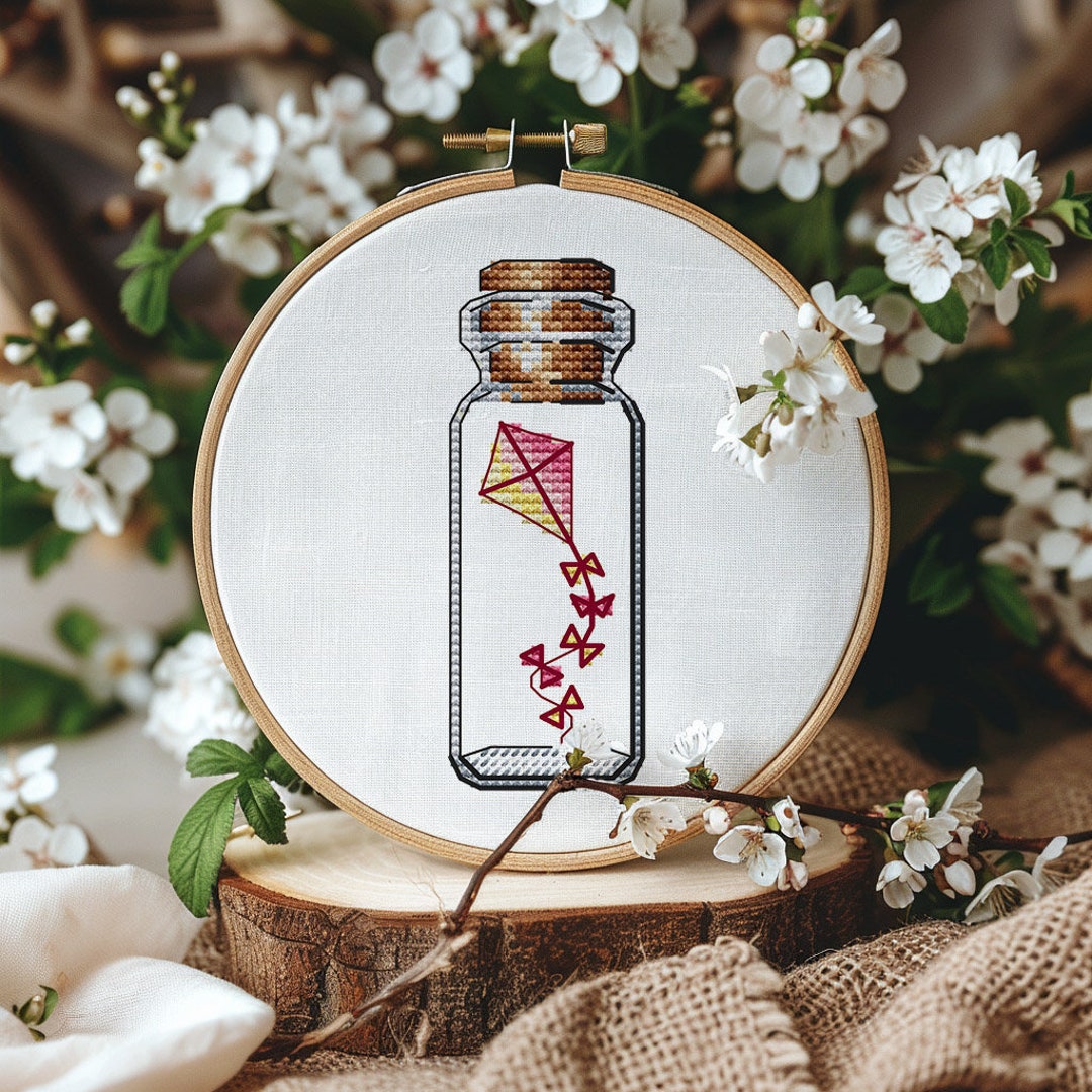 Kite Cross Stitch Pattern, Kite in a Bottle Pattern, Cute Small, Fly ...