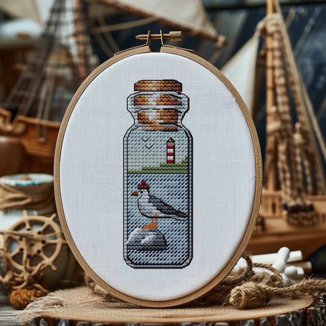 Seagull Cross Stitch Pattern in a Bottle Cross Stitch Pattern Sea ...