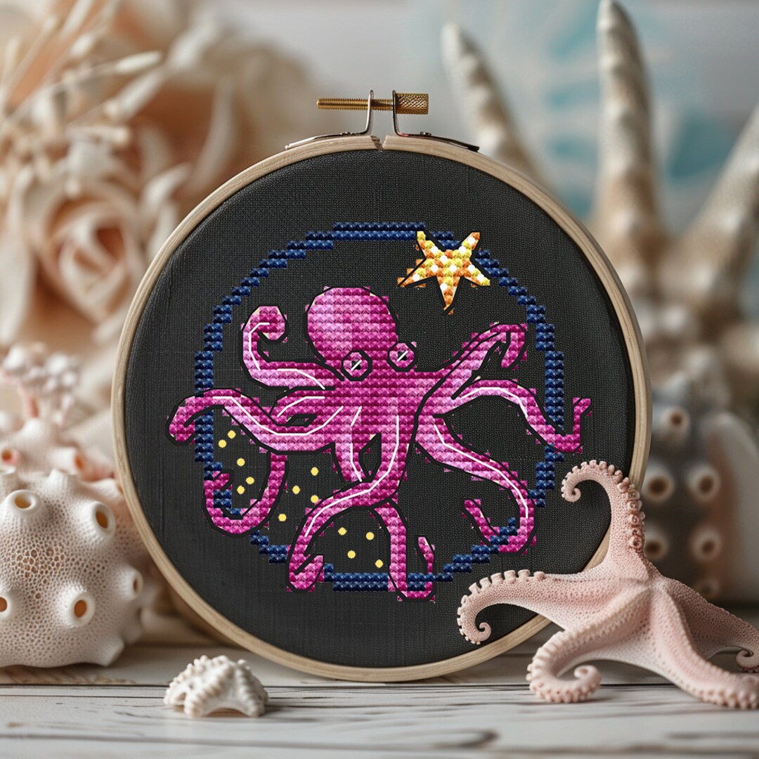 Octopus Cross Stitch Pattern, Small Embroidery Pattern Marine Round,for ...
