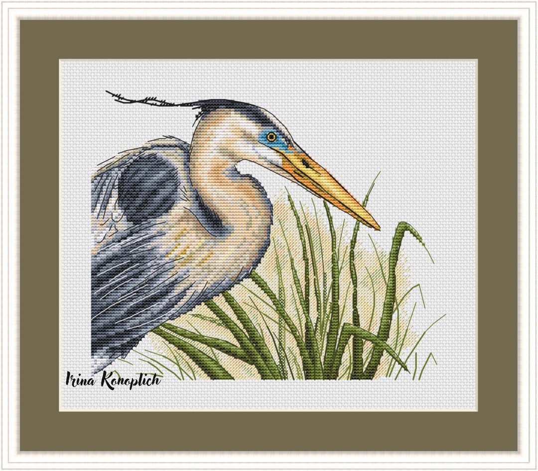 Heron Cross Stitch Pattern, Modern Beautiful Bird Xstitch, Graceful ...