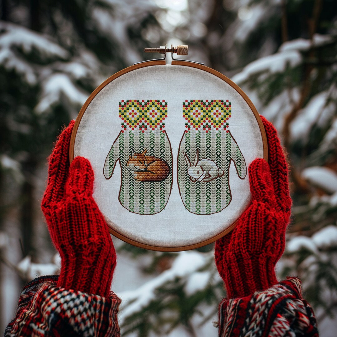 Mittens Cross Stitch Pattern, New Year's Cute Cross Stitch Pattern ...