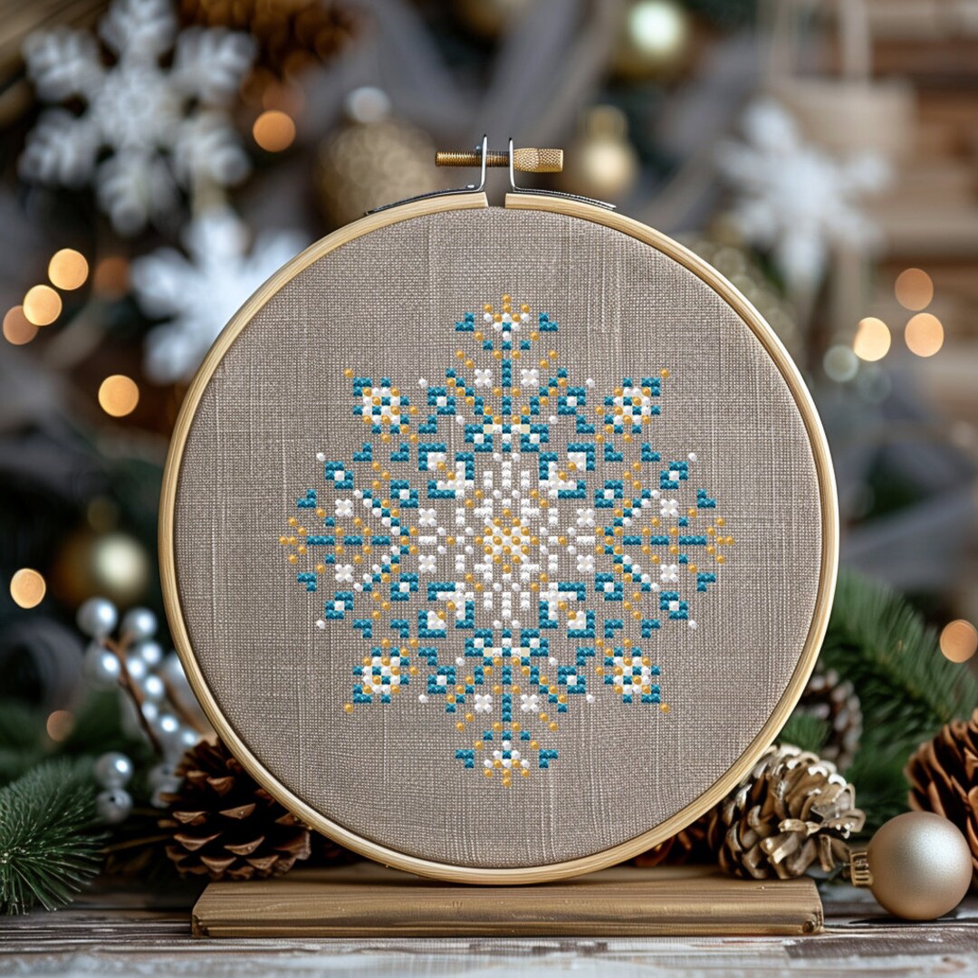 Snowflake Cross Stitch and Beads Pattern, New Year's, Winter Xstitch ...