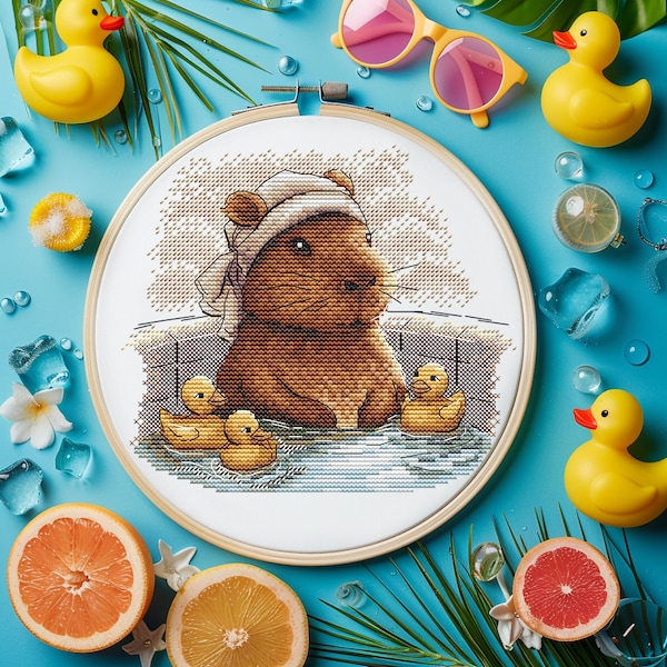 Bathing Capybaras Cross Stitch Pattern PDF Capybara Embroidery Instant ...