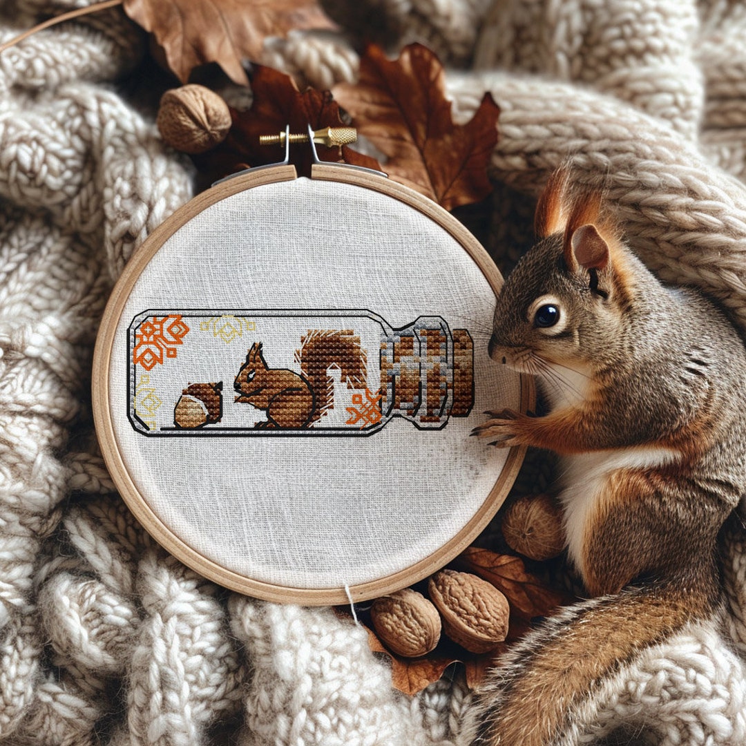 Squirrel Cross Stitch Pattern in a Bottle Embroidery Nature Nuts and ...