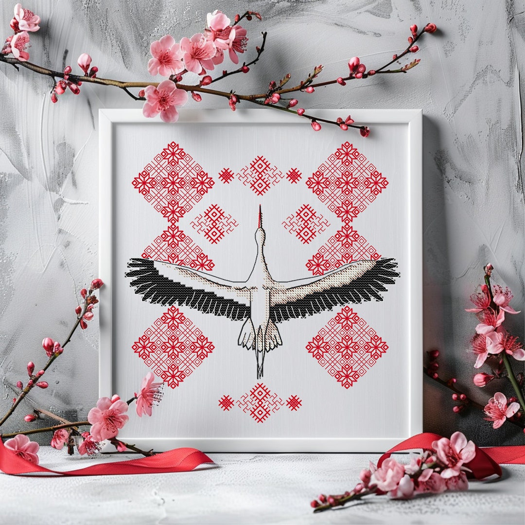 Stork Cross Stitch Pattern, Flight, Slavic Amulet, Blackwork ...