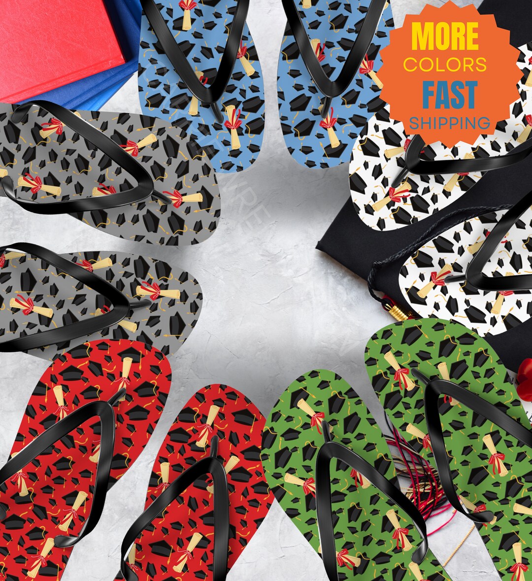 Unisex Graduation Flip Flops. Summer Sandals With Graduation Caps, All ...