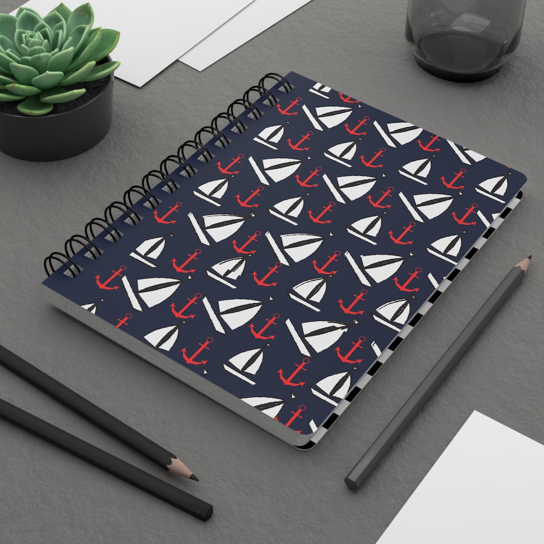 Nautical Sailboats Metal Spiral Notebook 5 X 7, Journal With Red ...