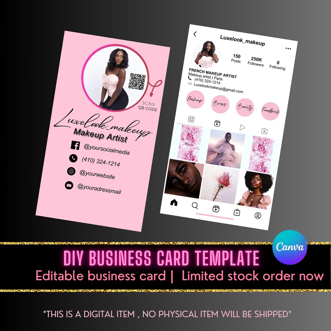 Instagram Business Cards, DIY Canva Business Card Template Design, IG ...