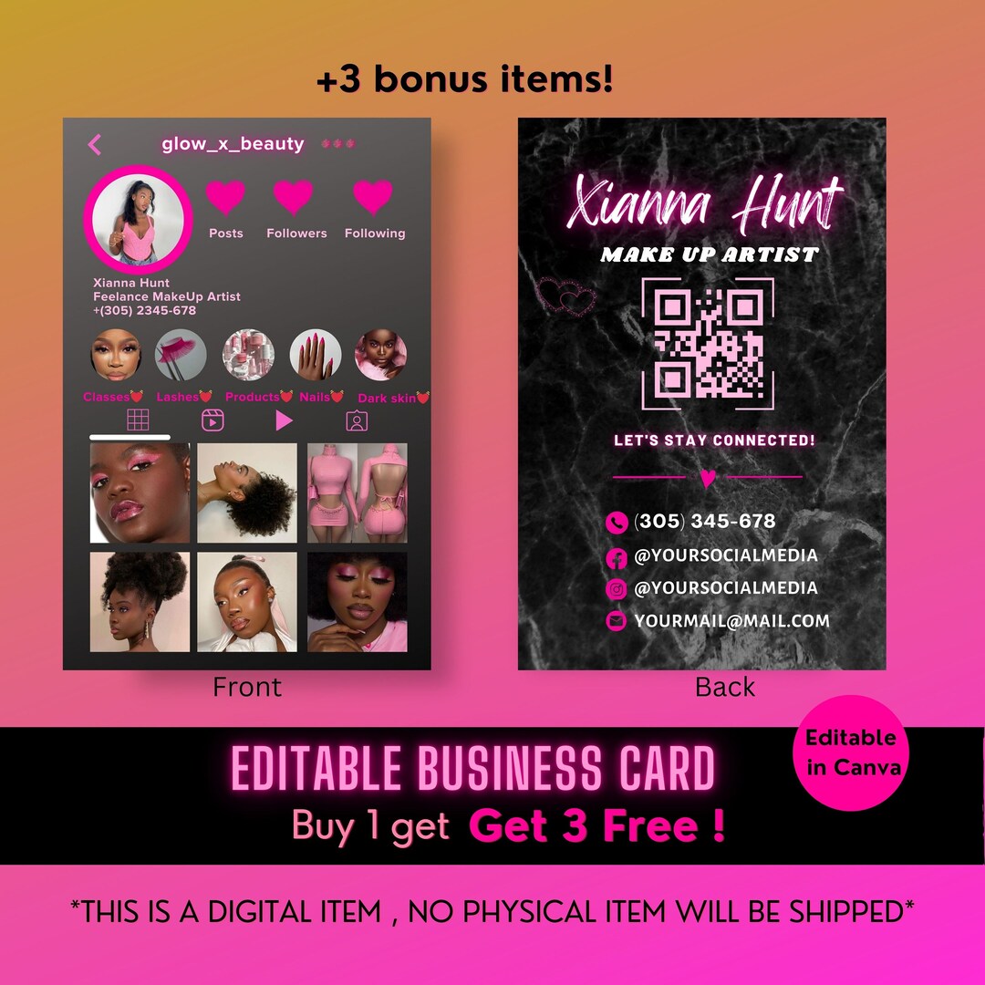 Instagram Business Cards, DIY Canva Business Card Template Design, IG ...