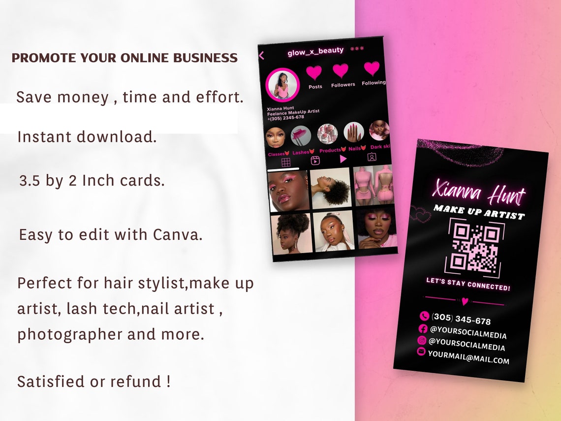 Instagram Business Cards, DIY Canva Business Card Template Design, IG ...