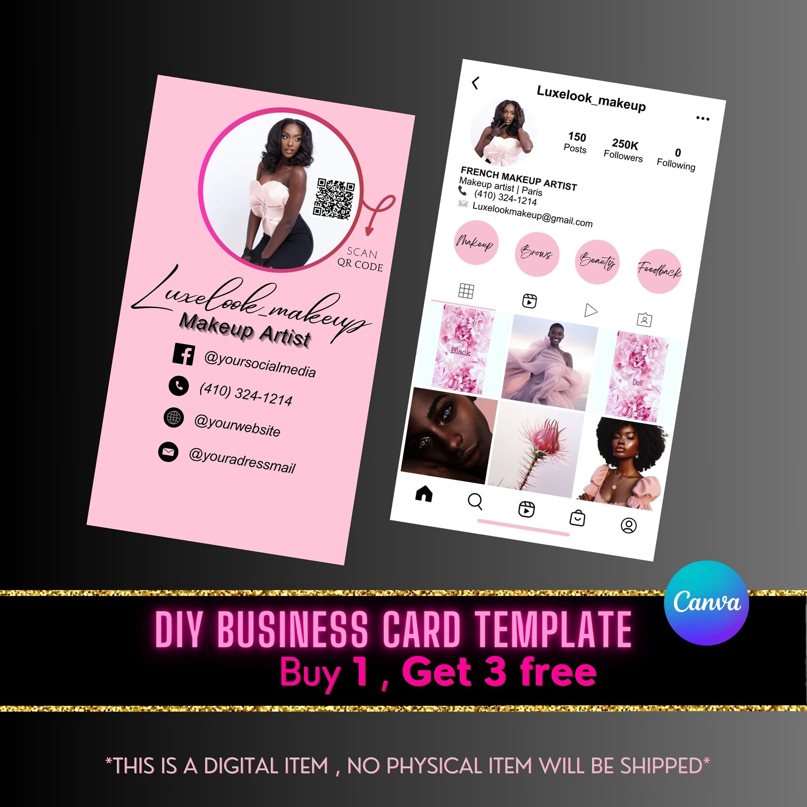 Instagram Business Cards, DIY Canva Business Card Template Design, IG ...