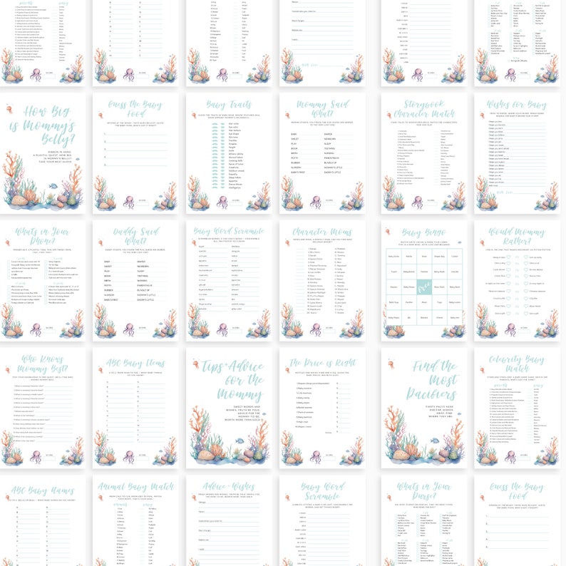 EDITABLE Under the Sea Baby Shower Games Bundle - Ocean Animals Octopus ...