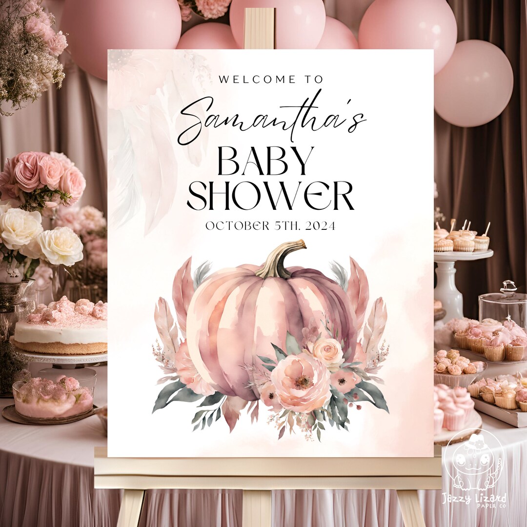 EDITABLE Little Pumpkin Baby Shower Welcome Sign - Pink Pumpkin Welcome ...