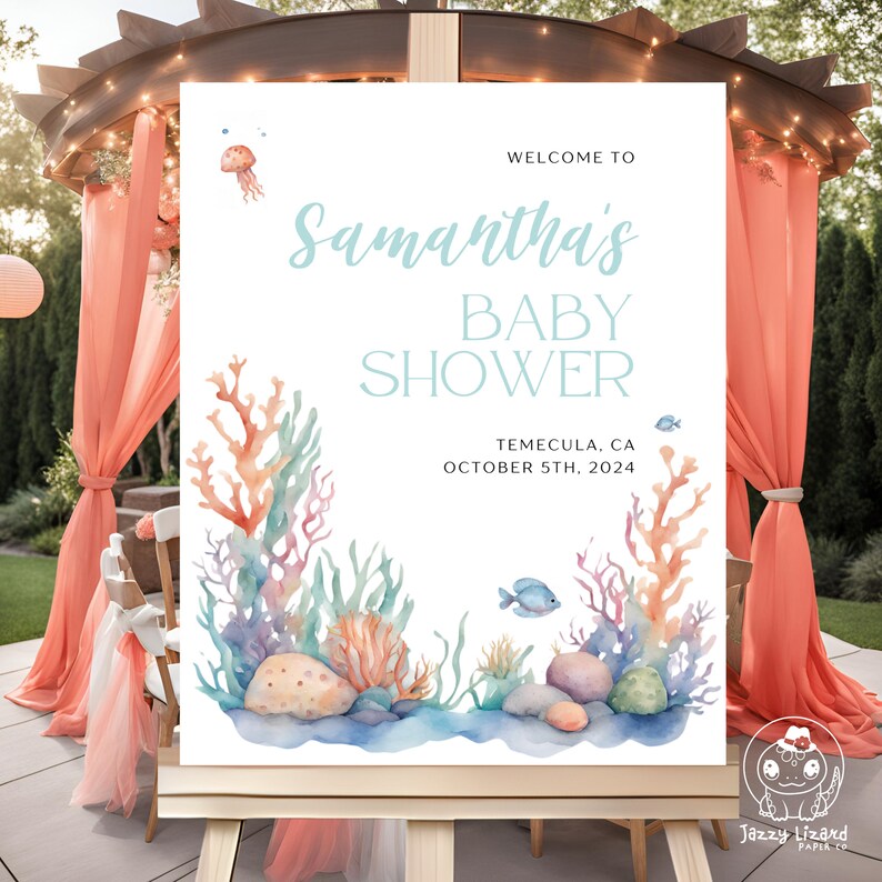 EDITABLE Under the Sea Baby Shower Welcome Sign - Ocean Fish Jellyfish ...