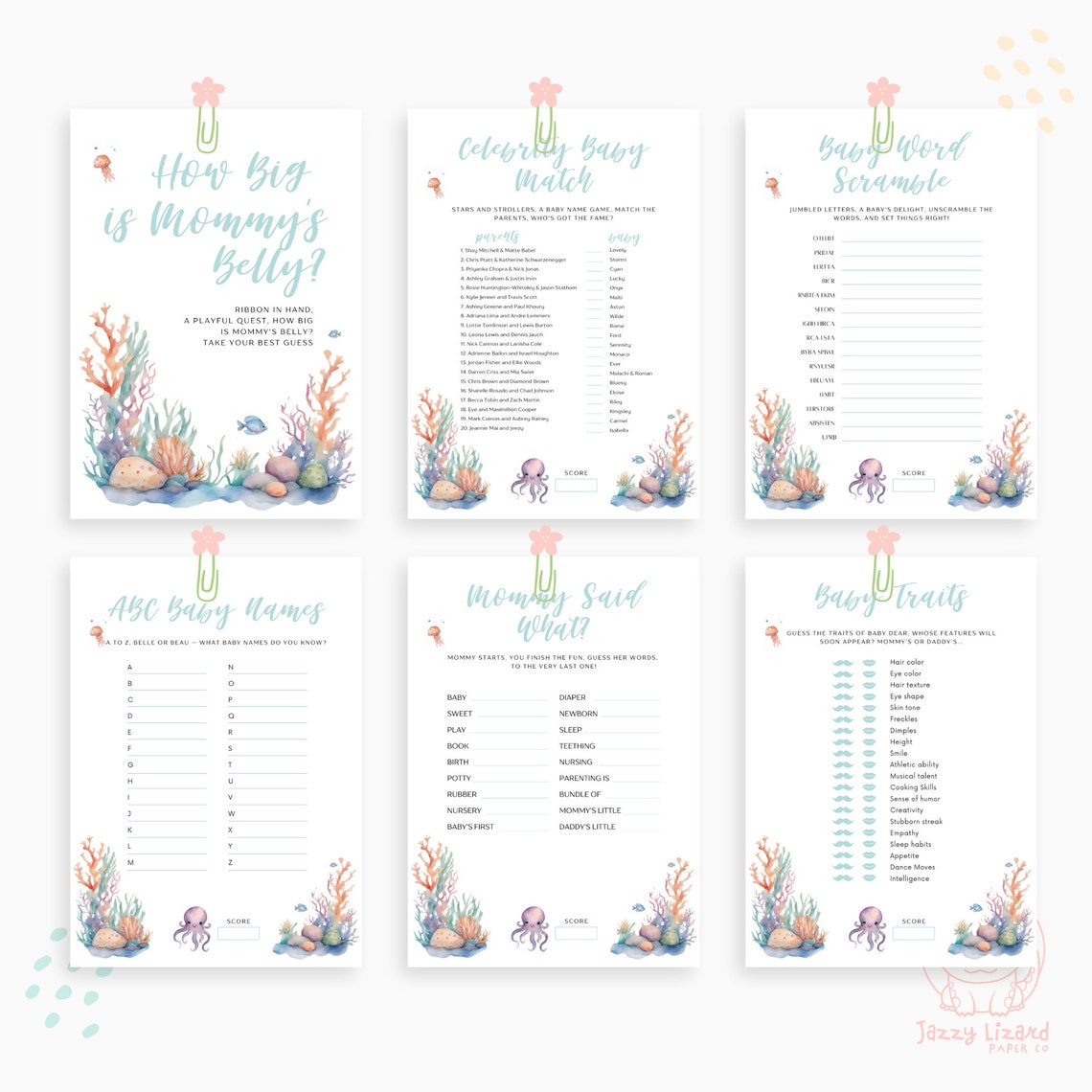 EDITABLE Under the Sea Baby Shower Games Bundle - Ocean Animals Octopus ...