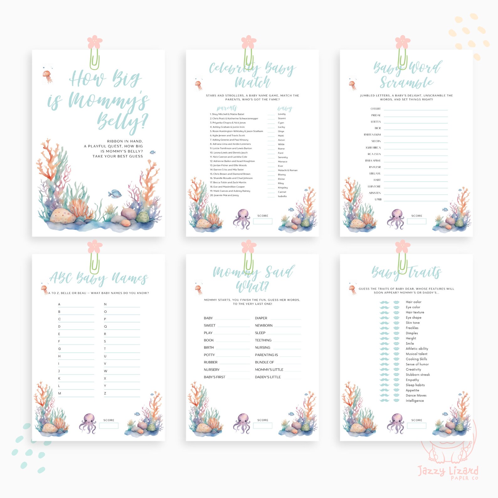 EDITABLE Under the Sea Baby Shower Games Bundle - Ocean Animals Octopus ...