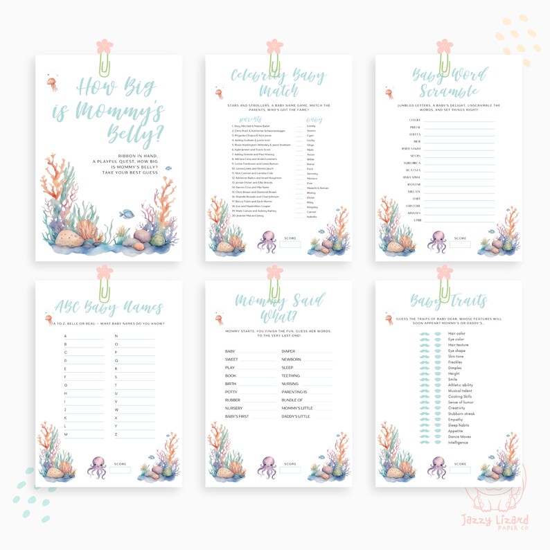 EDITABLE Under the Sea Baby Shower Games Bundle - Ocean Animals Octopus ...