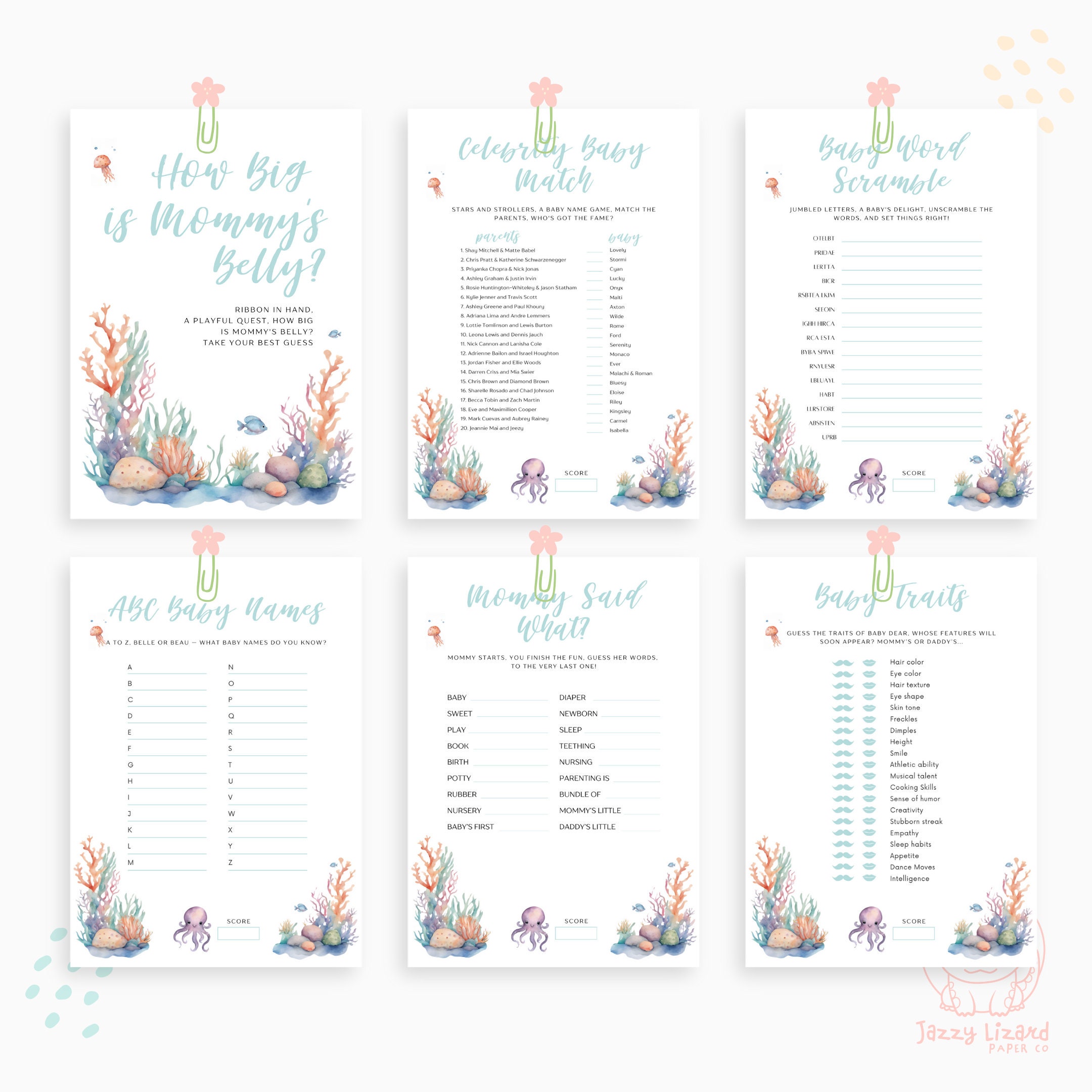 EDITABLE Under the Sea Baby Shower Games Bundle - Ocean Animals Octopus ...