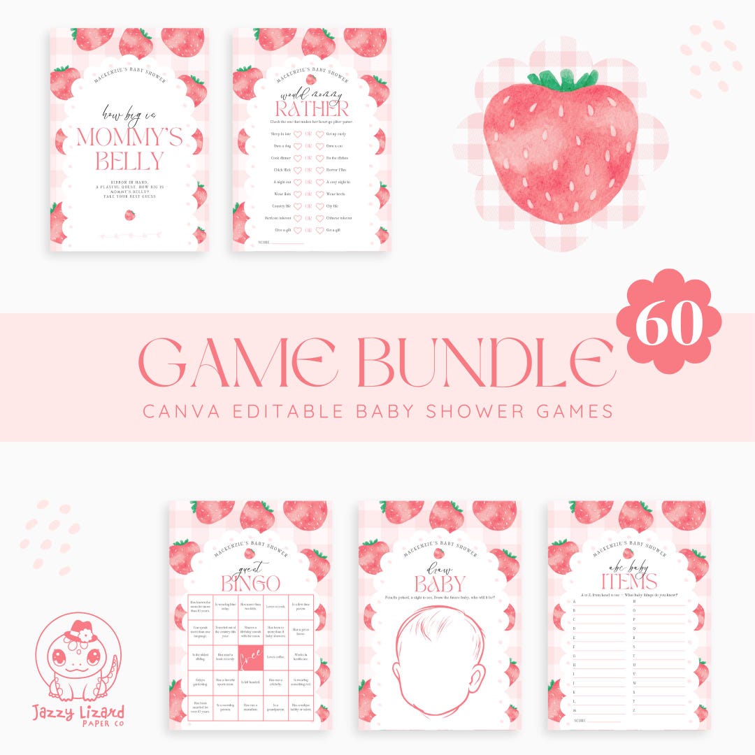 EDITABLE Berry Sweet Baby Shower Games Bundle - Strawberries Baby ...