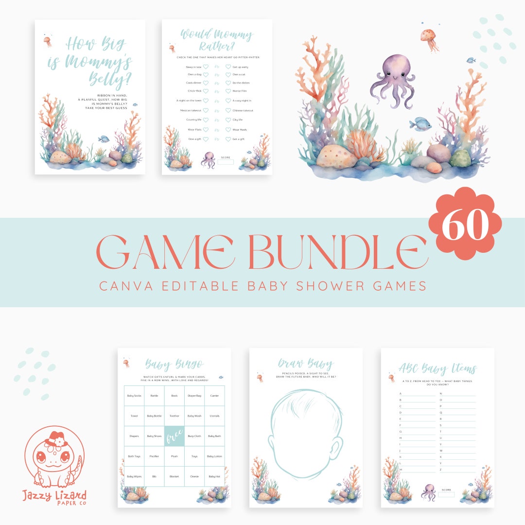 EDITABLE Under the Sea Baby Shower Games Bundle - Ocean Animals Octopus ...