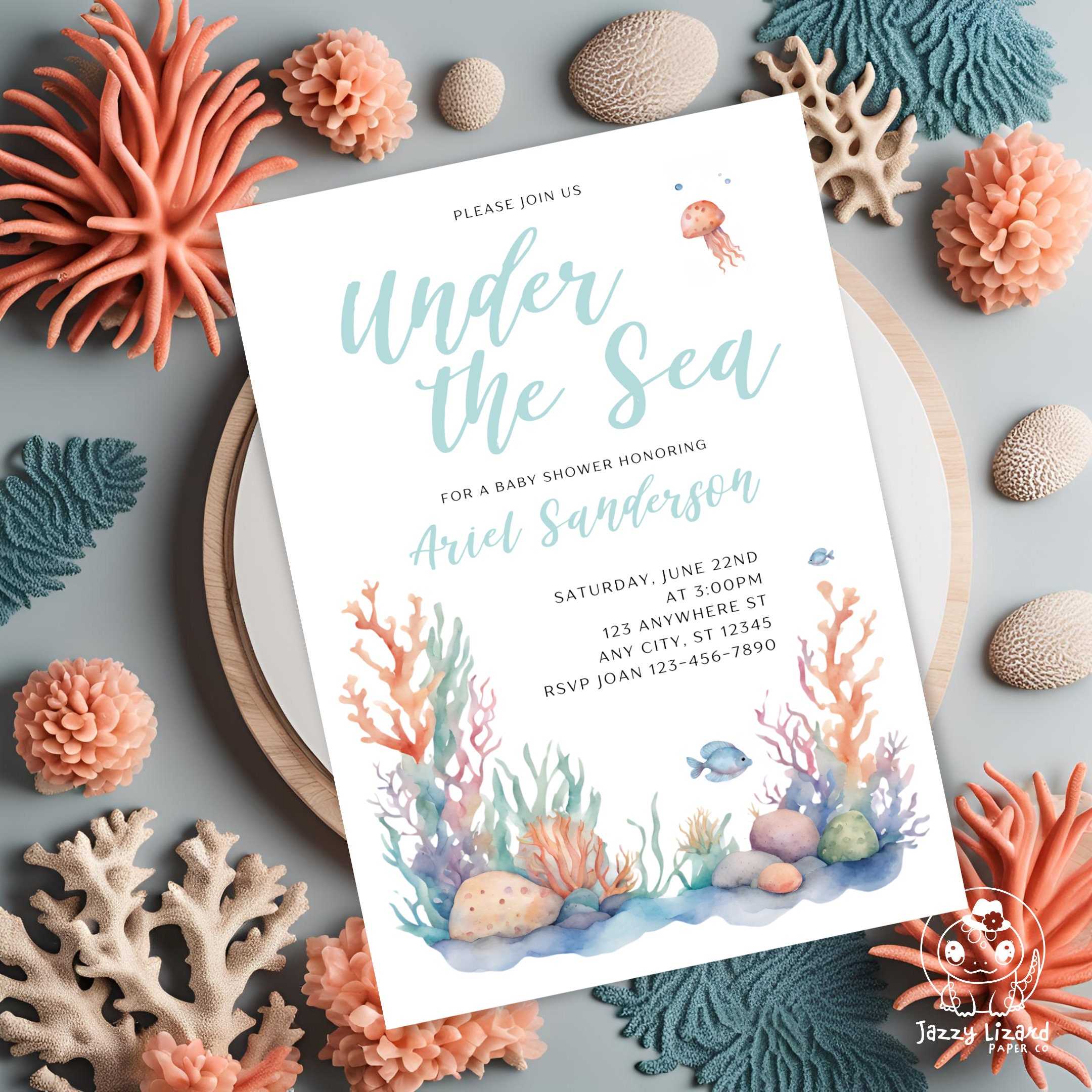 EDITABLE Under the Sea Baby Shower Invitation - Ocean Fish Jellyfish ...