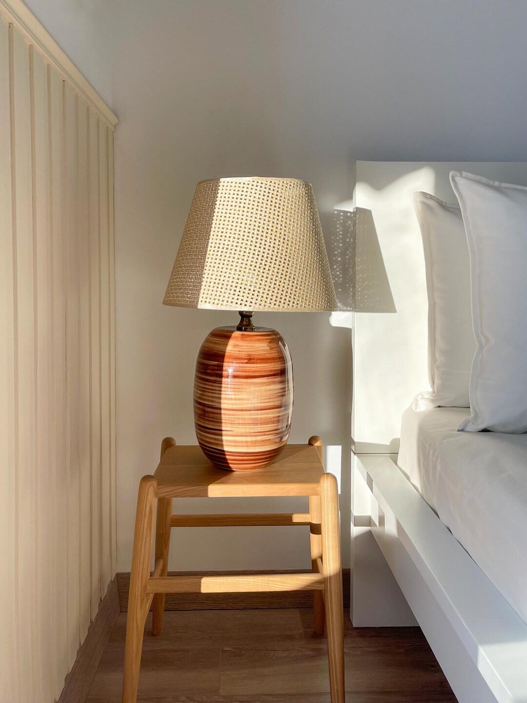 Handmade Rustic Ceramic Table Lamp With Bohemian Raffia/rattan Shade ...