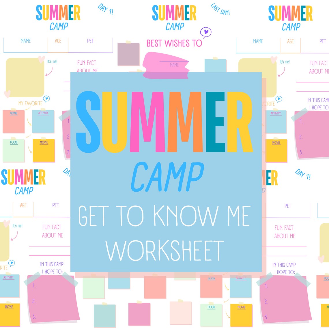 Summer Camp Worksheet, Get to Know Me, Ice Breaker, Kids Games ...
