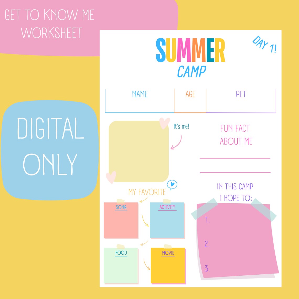 Summer Camp Worksheet, Get to Know Me, Ice Breaker, Kids Games ...