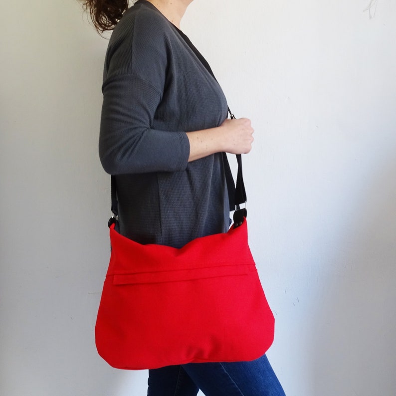 Red Medium Canvas Crossbody Bag With Zipper and Outside - Etsy