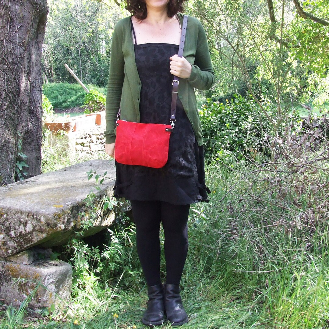 Mini Small Red Waxed Canvas Crossbody Purse With Zipper and Leather ...
