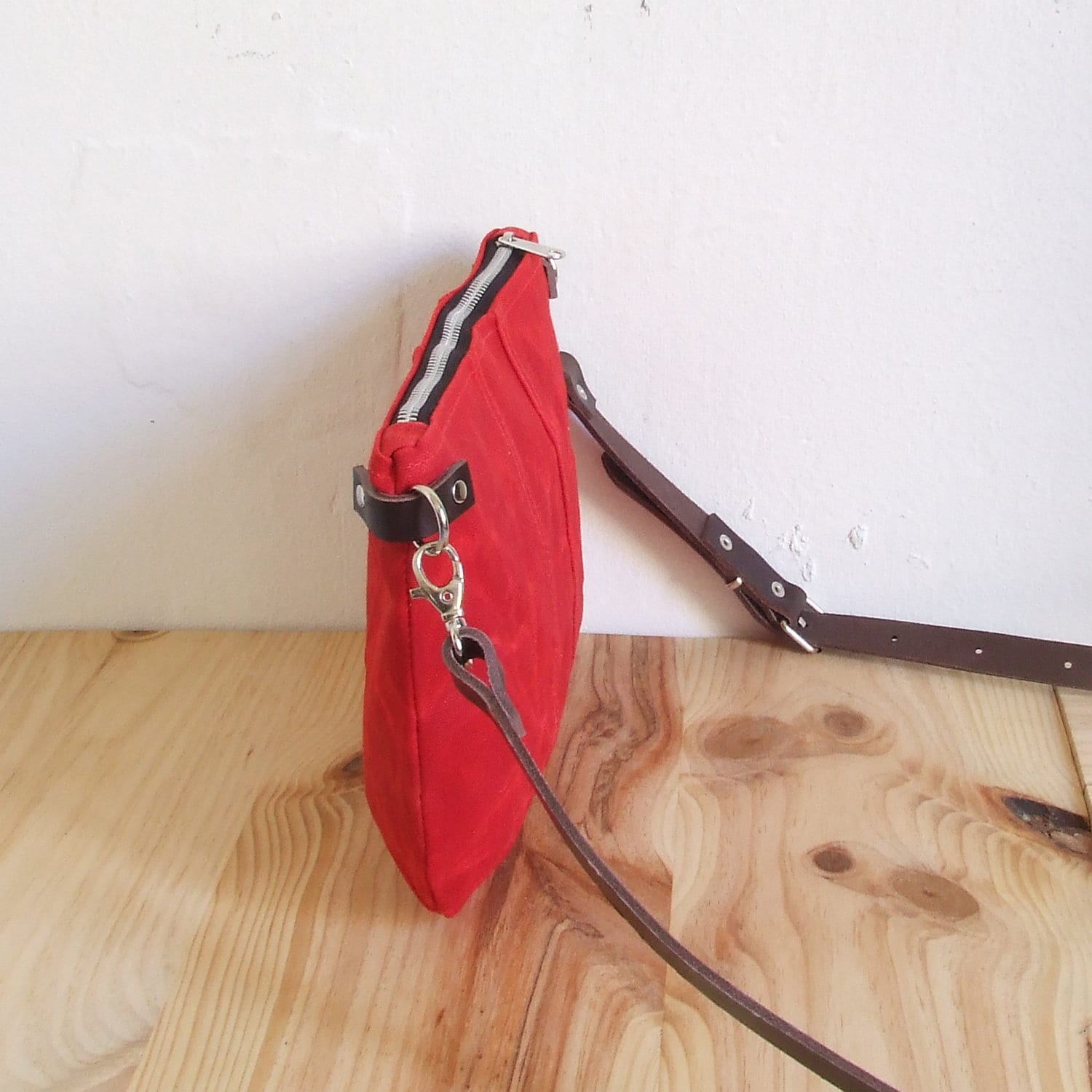 Mini Small Red Waxed Canvas Crossbody Purse With Zipper and | Etsy