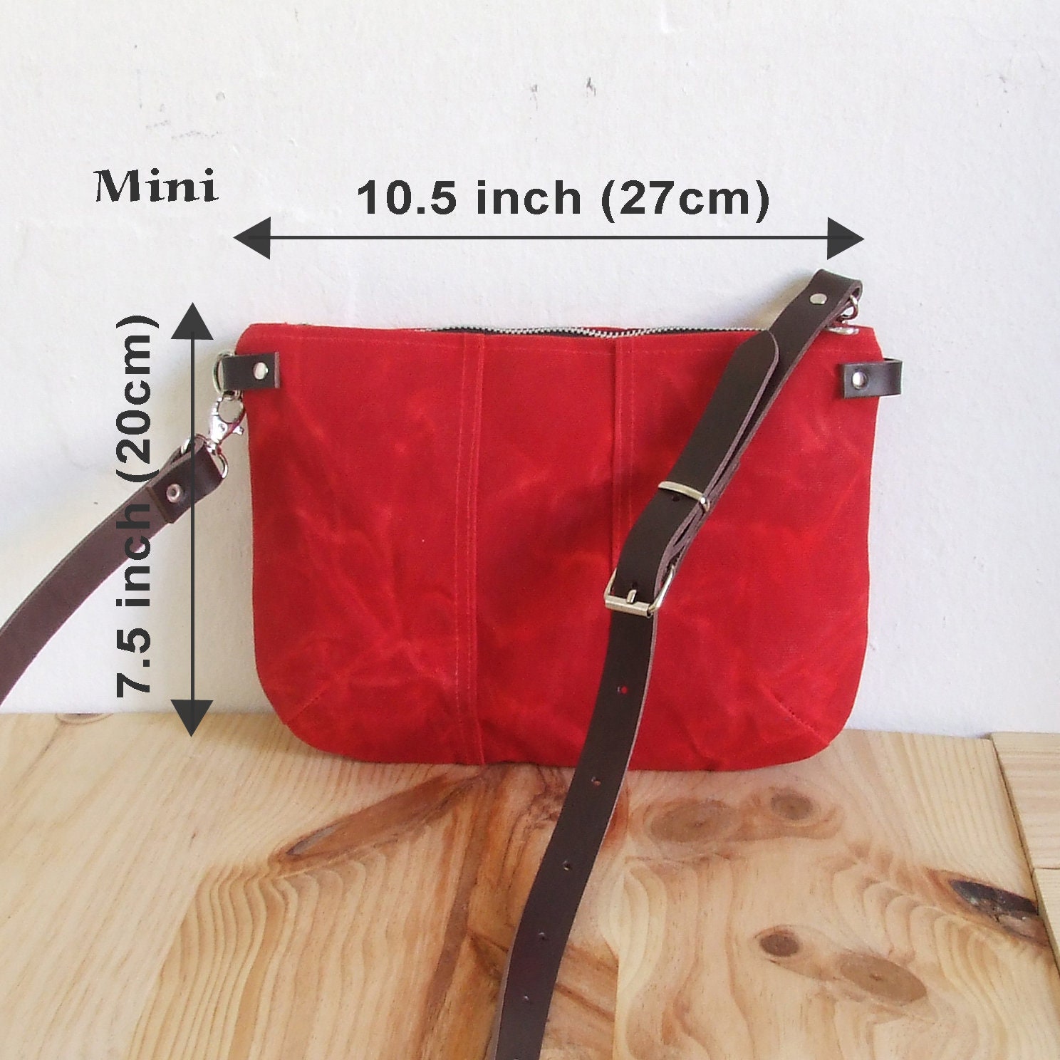 Mini Small Red Waxed Canvas Crossbody Purse with Zipper and | Etsy