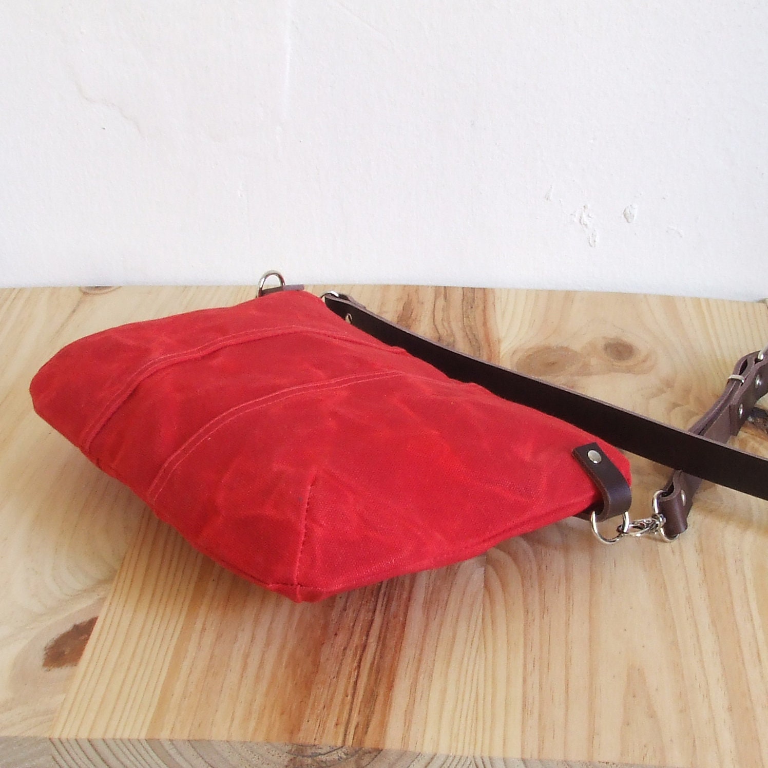 Mini Small Red Waxed Canvas Crossbody Purse With Zipper and Leather ...
