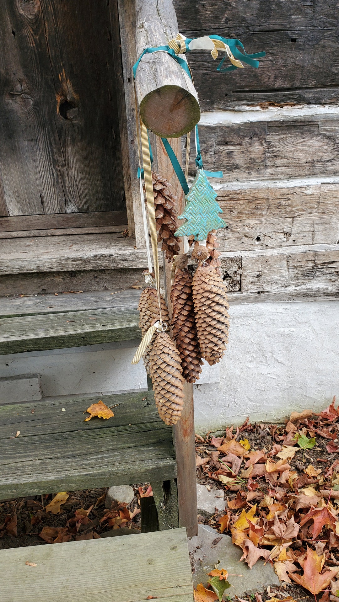 PINE CONE RIBBONS With Ceramic Tree Ornament - Etsy