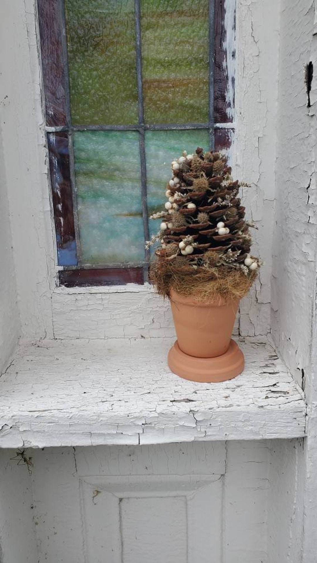 PINE CONE Tree TOPIARY With White Berries Small Size #4 - Etsy