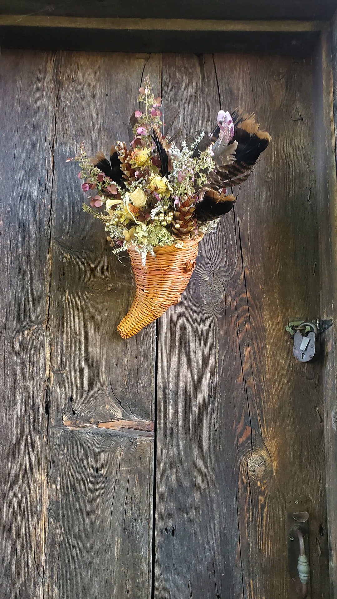 CORNUCOPIA Hanging Thanksgiving WREATH ALTERNATIVE or Table Decoration ...
