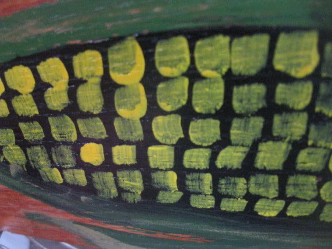CORN Folk Art Hand Painted Wood Block - Etsy