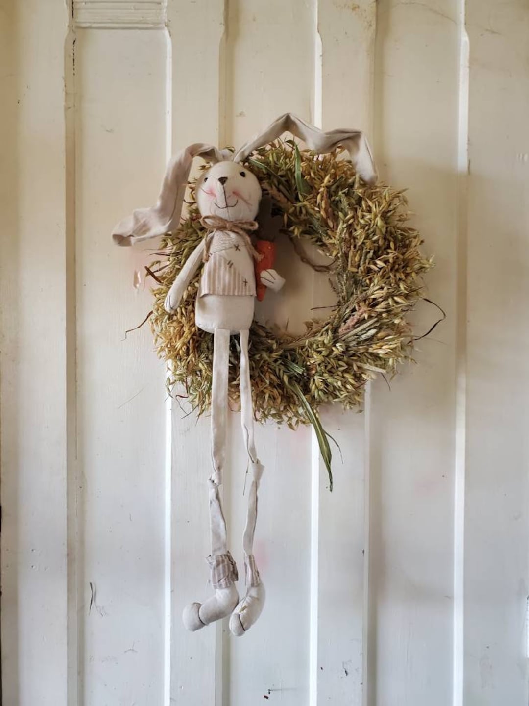 FIELD RABBIT Oats and Grass WREATH Natural Decoration With Bunny for ...