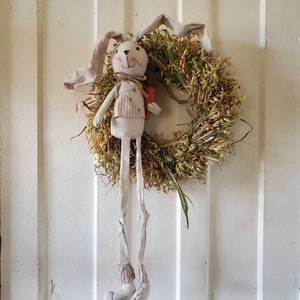 FIELD RABBIT Oats and Grass WREATH Natural Decoration With Bunny for ...