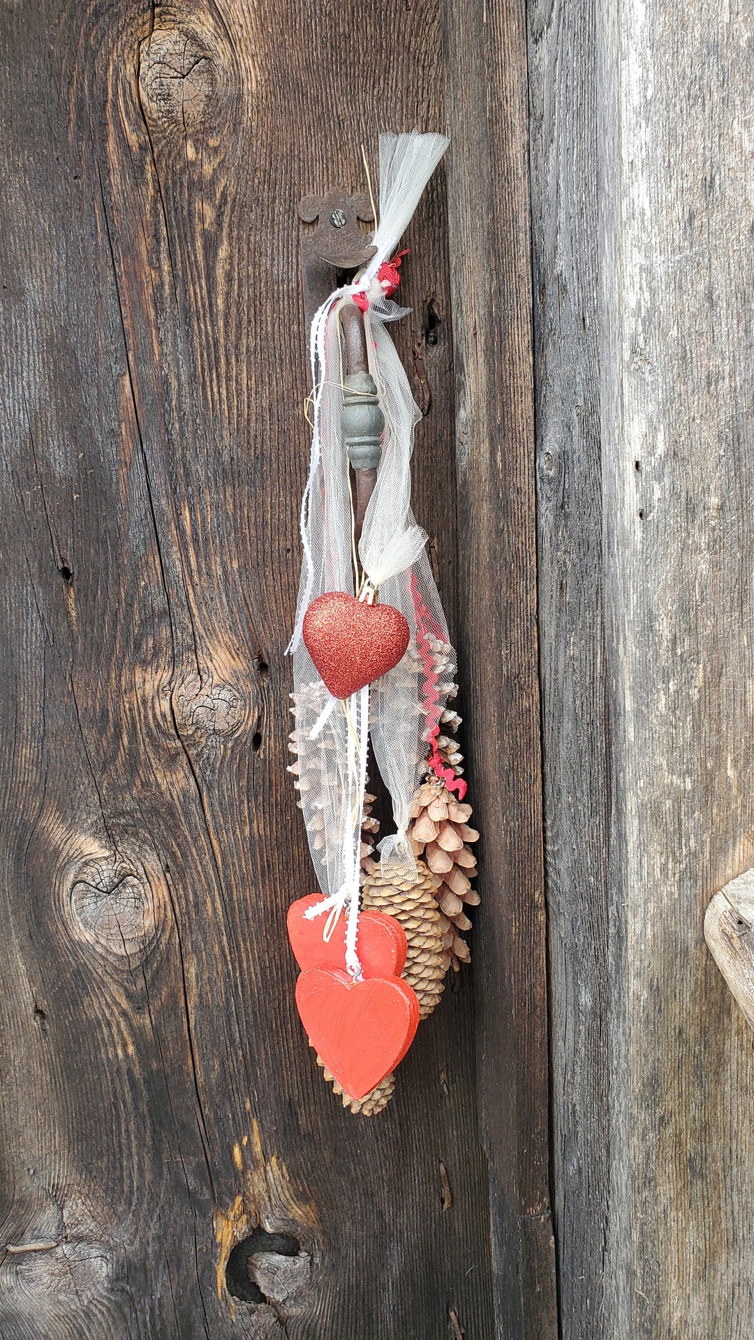 Valentine Pine CONE RIBBONS With Hearts - Etsy