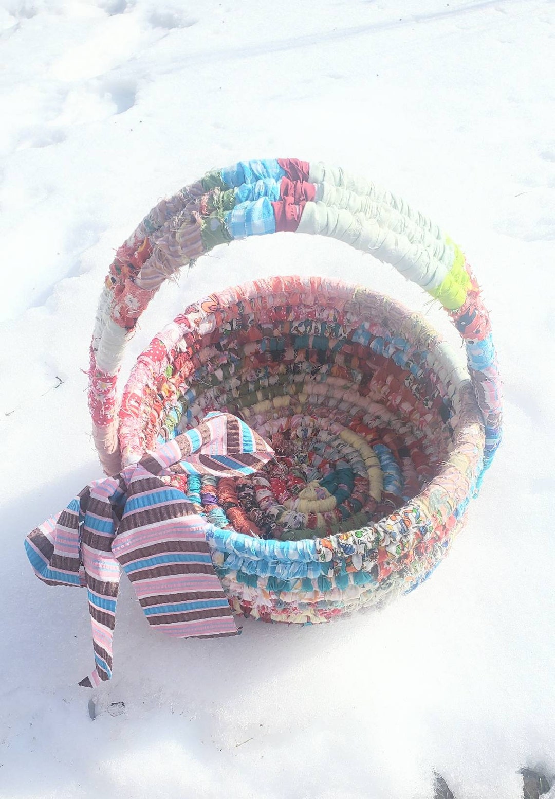 CLASSIC Textile Art RAG BASKET Bucket Tote - Etsy