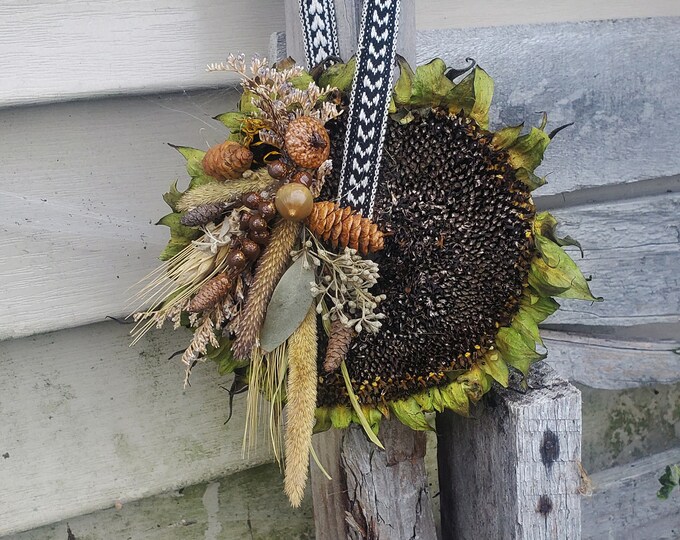 MINI Autumn SUNFLOWER WREATH Wall or Door Decoration for Autumn Doubles ...