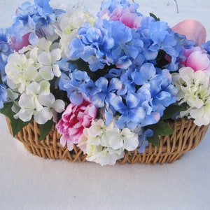 PEONY and HYDRANGEA Hanging BASKET Floral Silk Arrangement Centerpiece ...